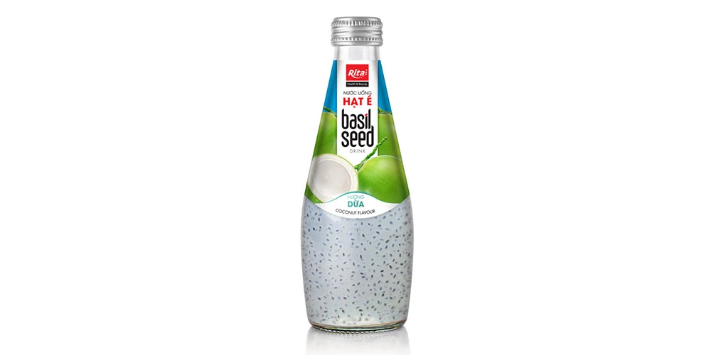 Chia and Basil Seeds: 290ml Glass Bottle Lychee Flavor Basil Seed Drink